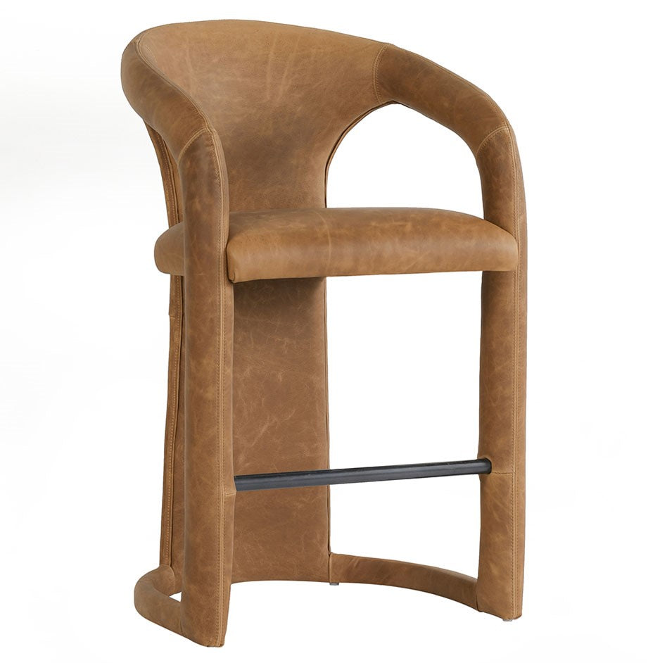 Distressed Leather Counter Stool - Brown – Cokas Diko Home