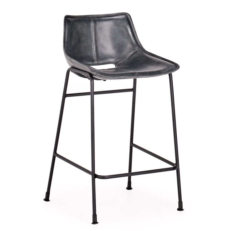 Jet Black Leather Counter Stool – Cokas Diko Home